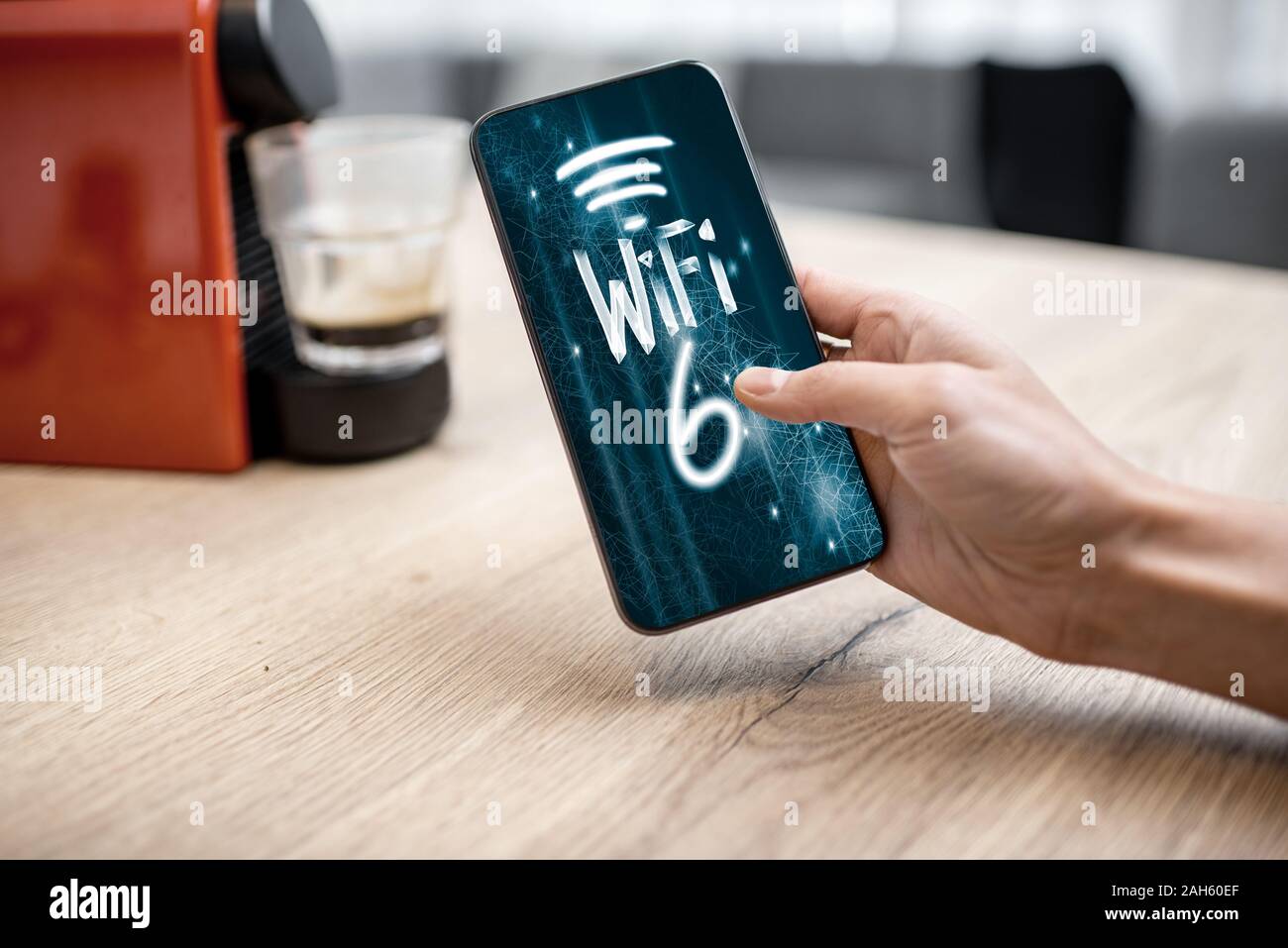 Using smart phone with high speed wi-fi 6 network connection at home ...