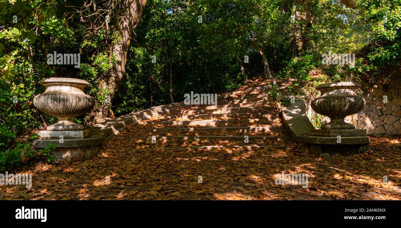 Tatoi estate ruins - former palace staircase and fountain Stock Photo ...