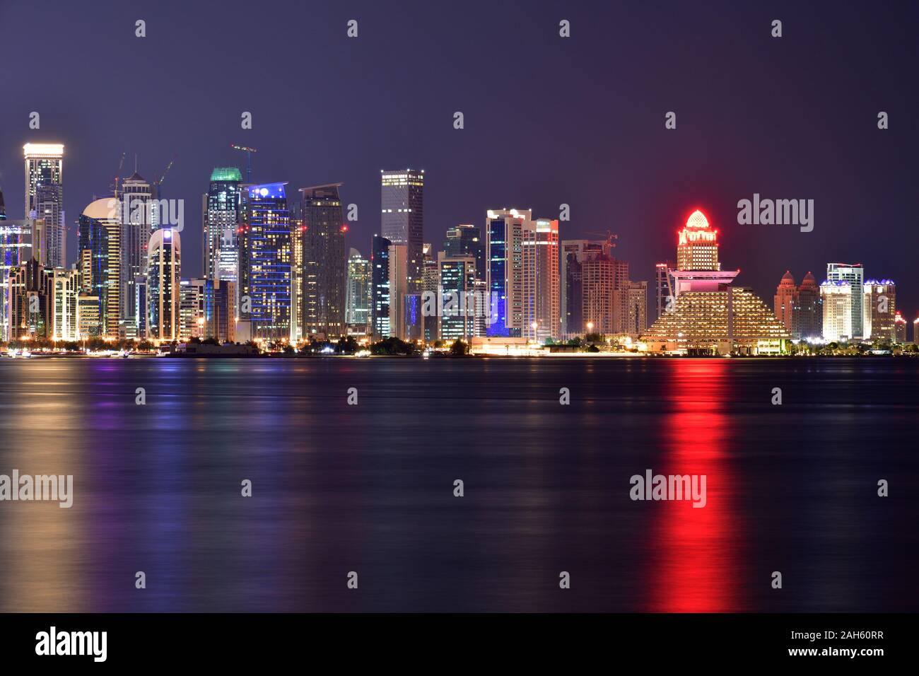 West Bay panorama at night from the Gulf in Qatar, Doha Stock Photo - Alamy
