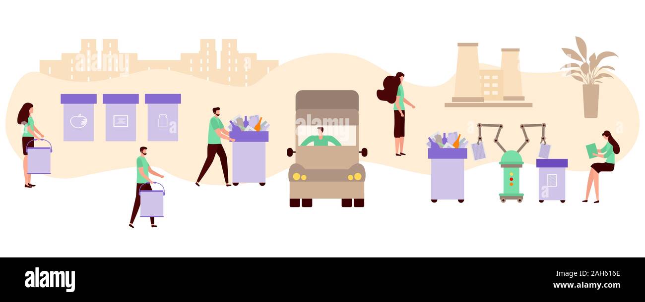 Vector illustration Separate collection, transportation, sorting ...