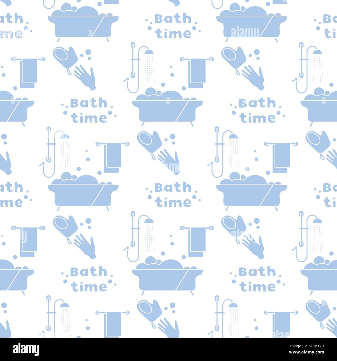 Vector seamless pattern Bath, shower, washcloth, hand, bubbles, towel ...