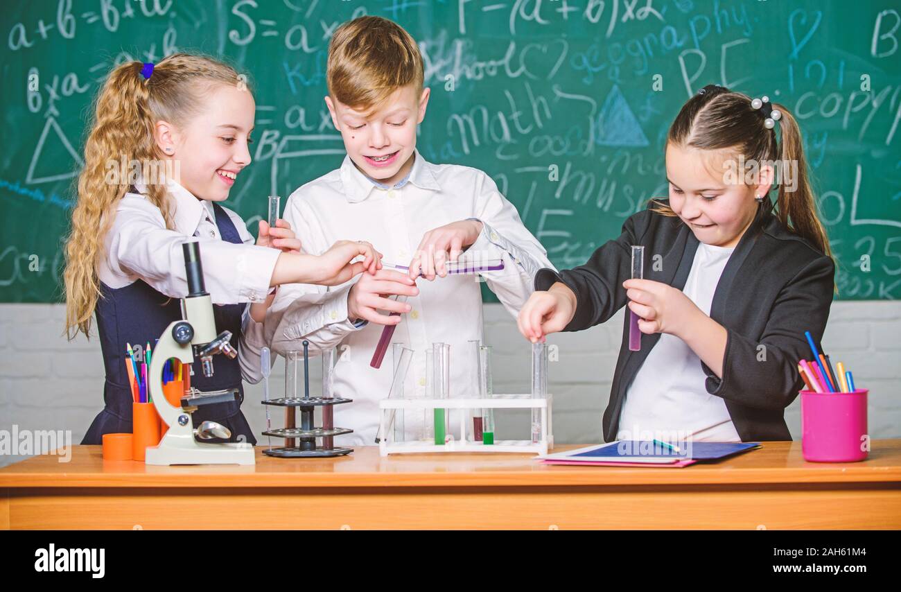 Chemistry is fun. Lab microscope and testing tubes. Chemistry science ...