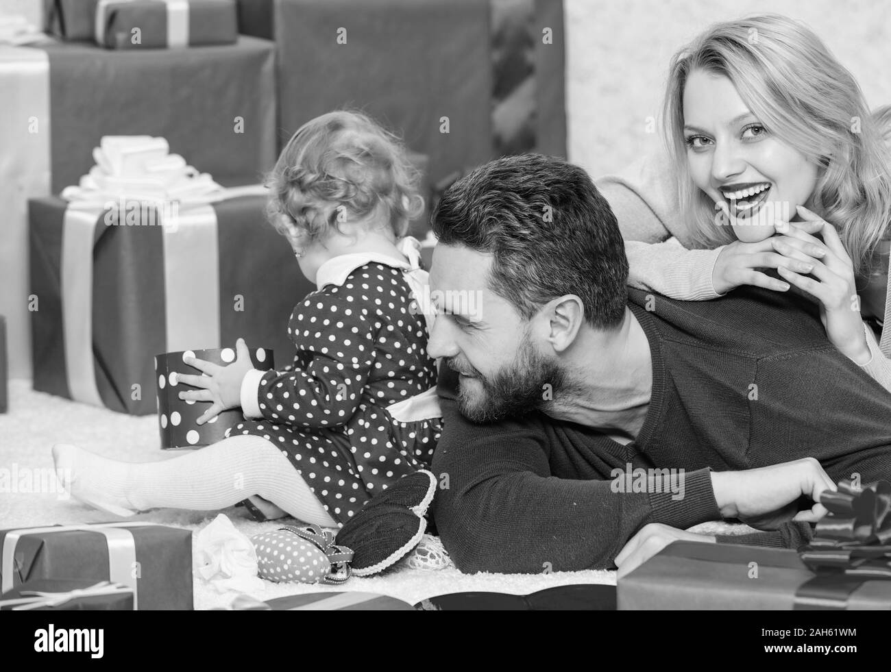 Lovely family celebrate valentines day. Happy parents. Couple in love ...