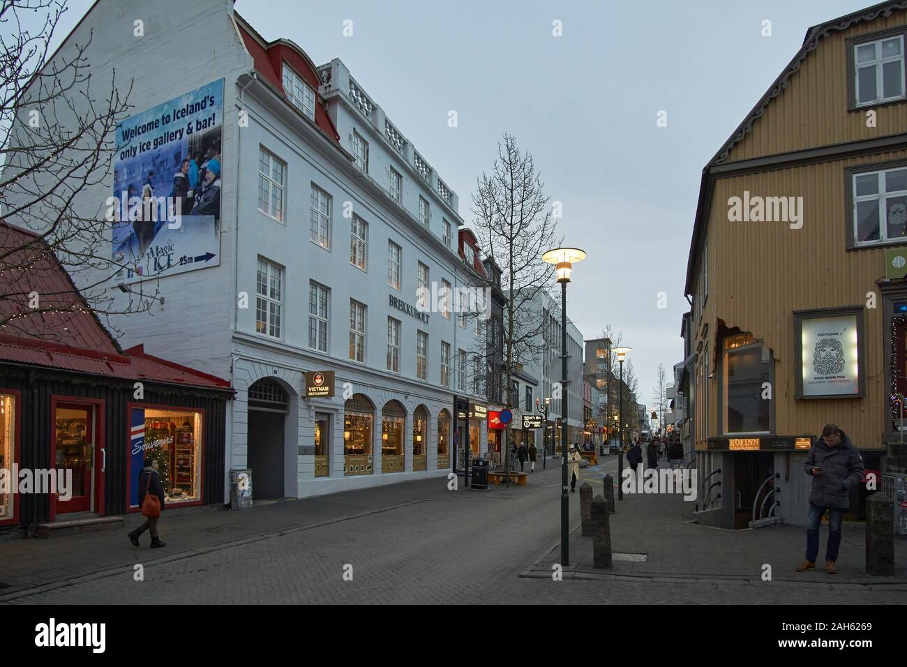 Western Reykjavík wide-angle street scenes in the dusk of winter Stock ...