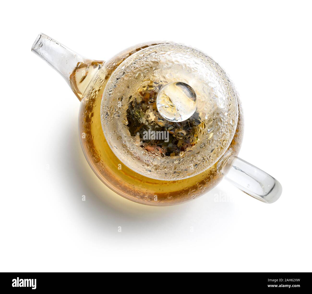 Glass teapot with tea on white background. The view from the top Stock ...