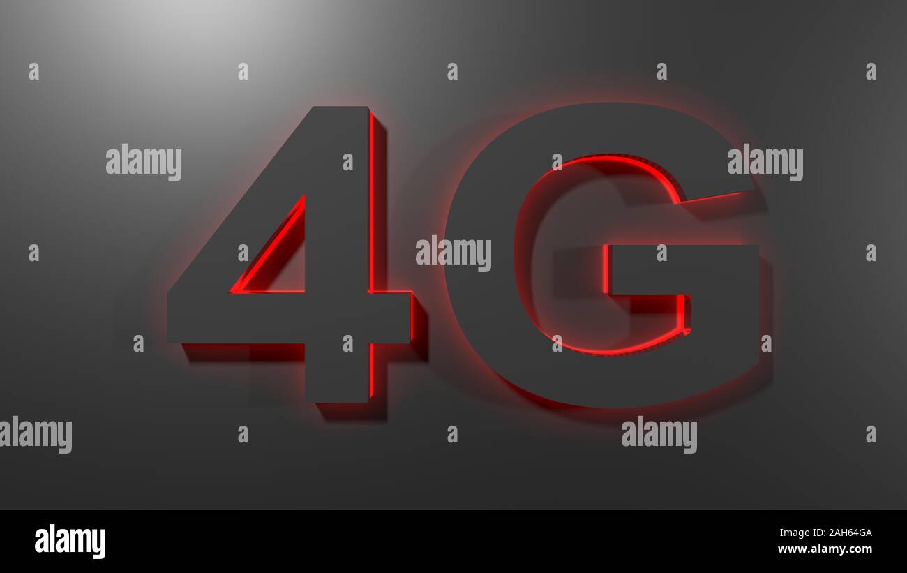 4G black write with red light, on black surface - 3D rendering ...