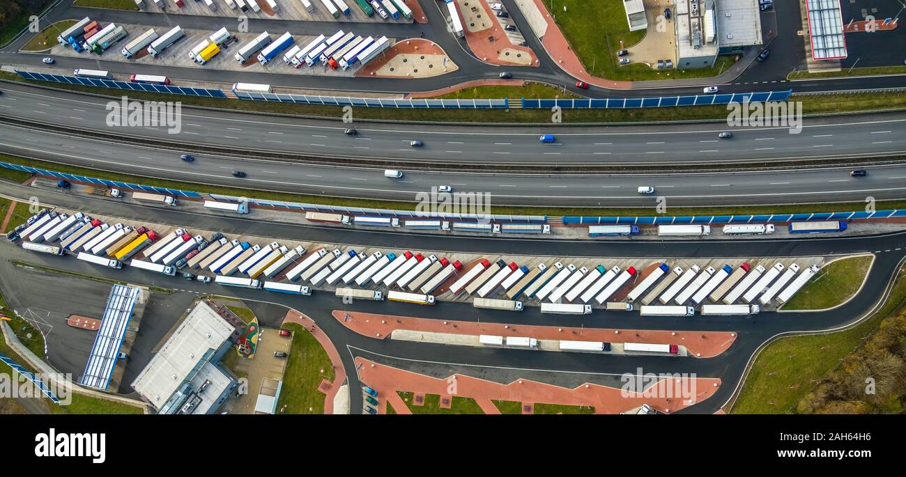 Aerial photograph, Autobahn A45, highway rest area Sauerland West, rest ...
