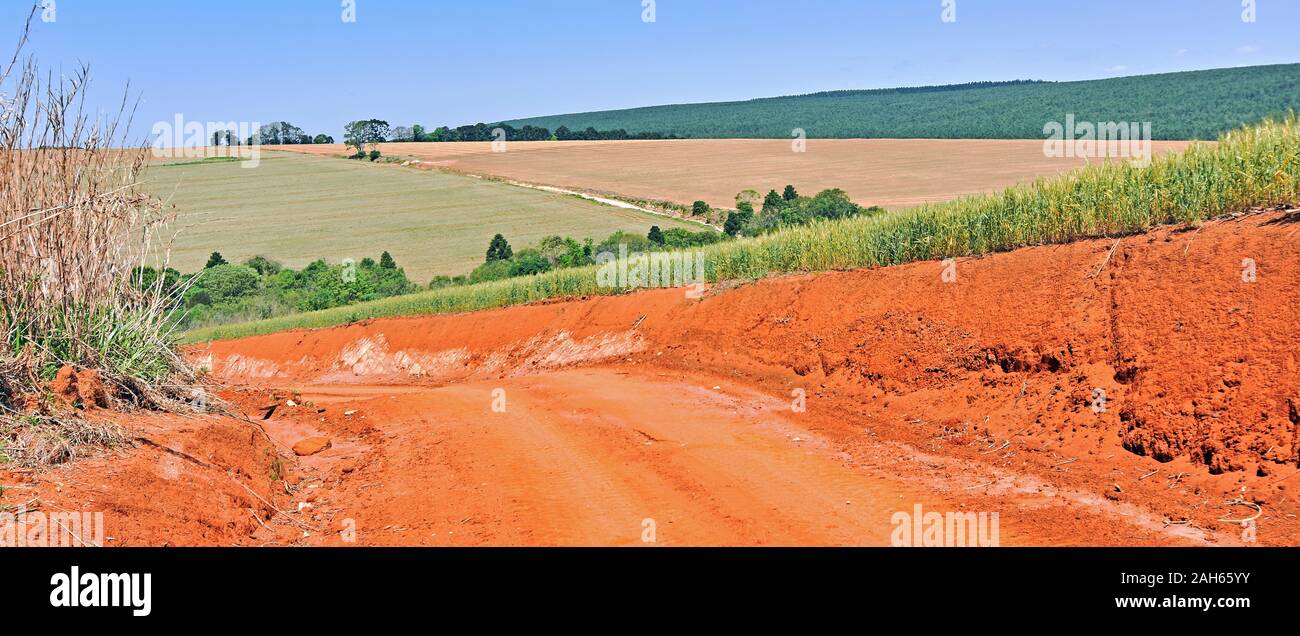 Landscape with road and red earth taken in the south of Brazil Stock ...