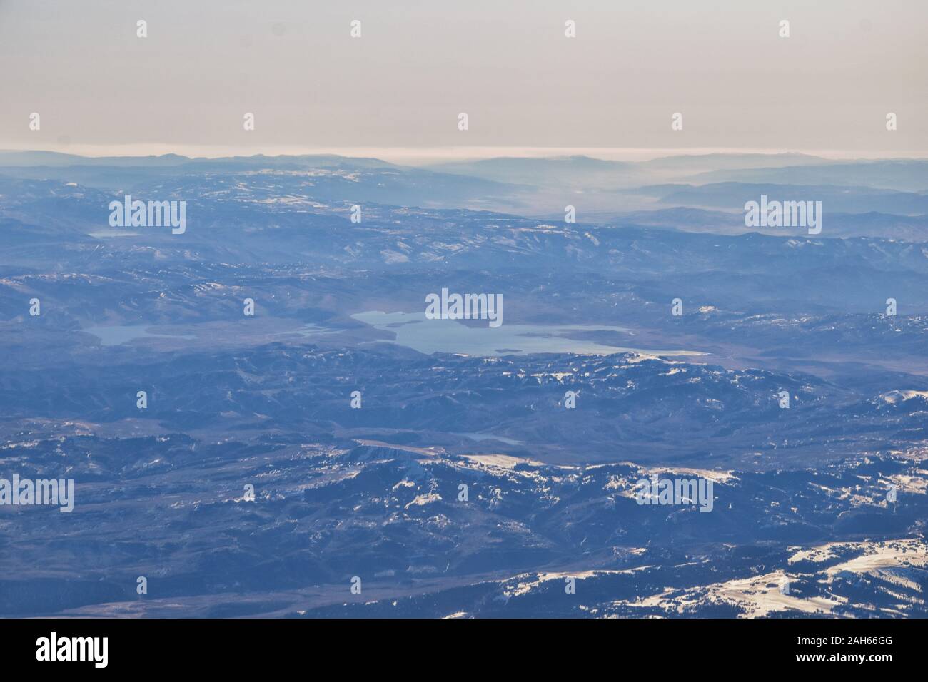 Wasatch Front Rocky Mountain Range Aerial view from airplane in fall ...