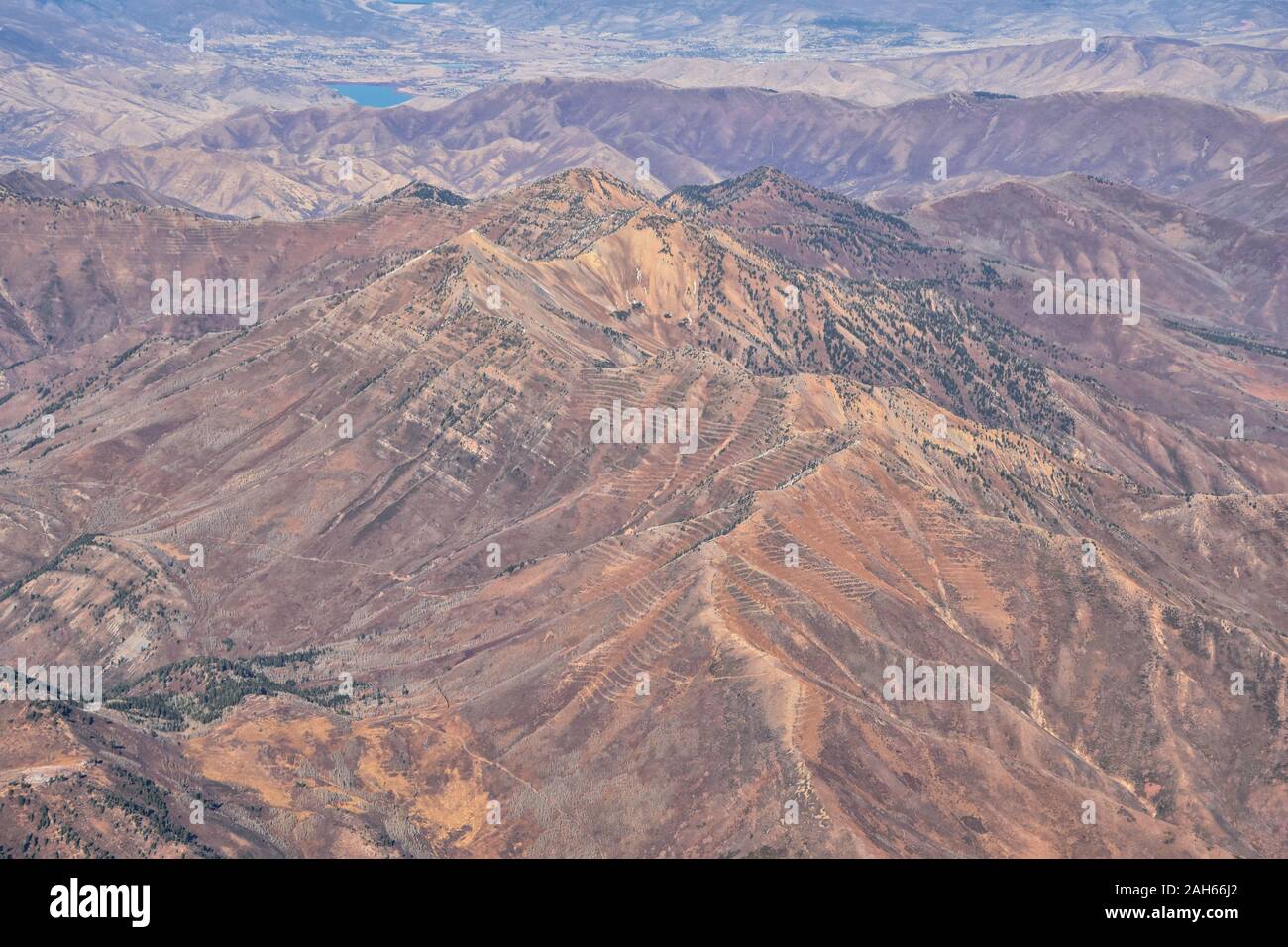 Wasatch Front Rocky Mountain Range Aerial view from airplane in fall ...