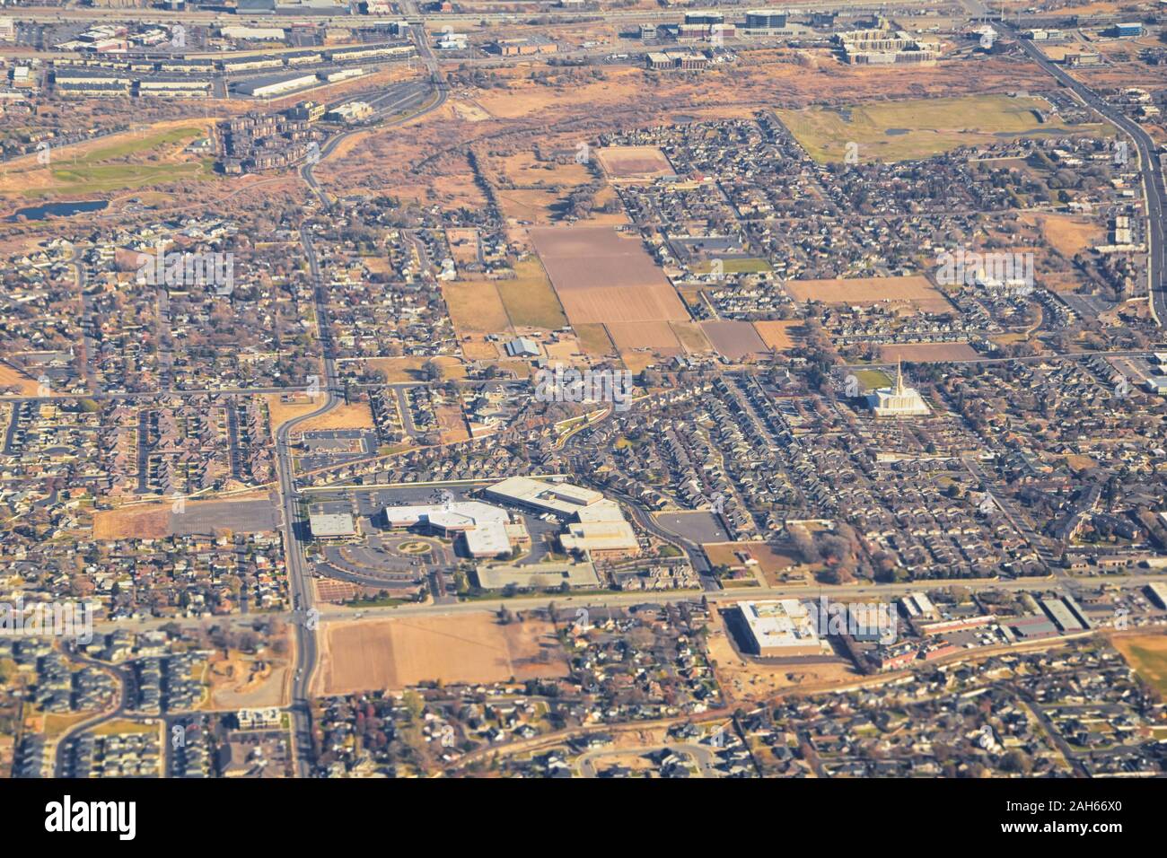 Wasatch Front Rocky Mountain Range Aerial view from airplane in fall ...