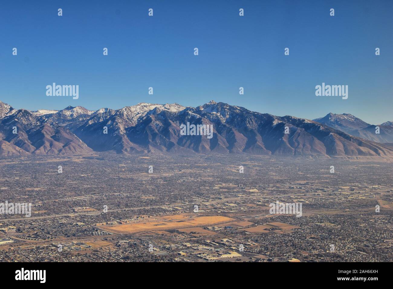 Wasatch Front Rocky Mountain Range Aerial view from airplane in fall ...