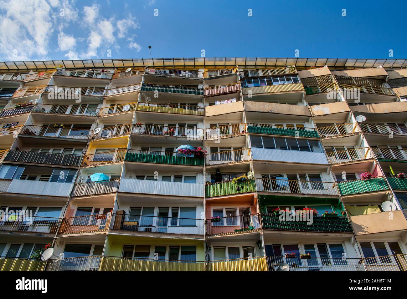 Balconies of housing block known as Falowiec located in Gdansk which is ...