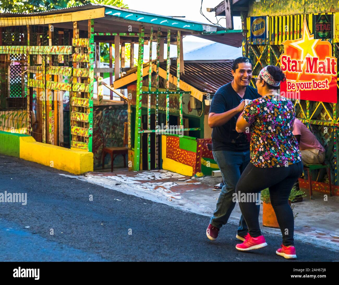 Soca Dancing on the street in front of Charlies Bar in Grand Mal ...