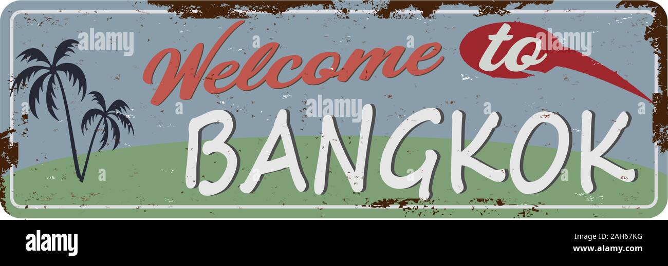 Welcome to Bangkok Vintage tin sign with Retro souvenirs or postcard ...