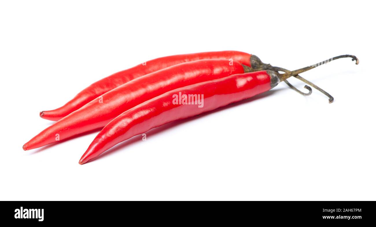 Group of red chili or chilli cayenne pepper isolated on white ...