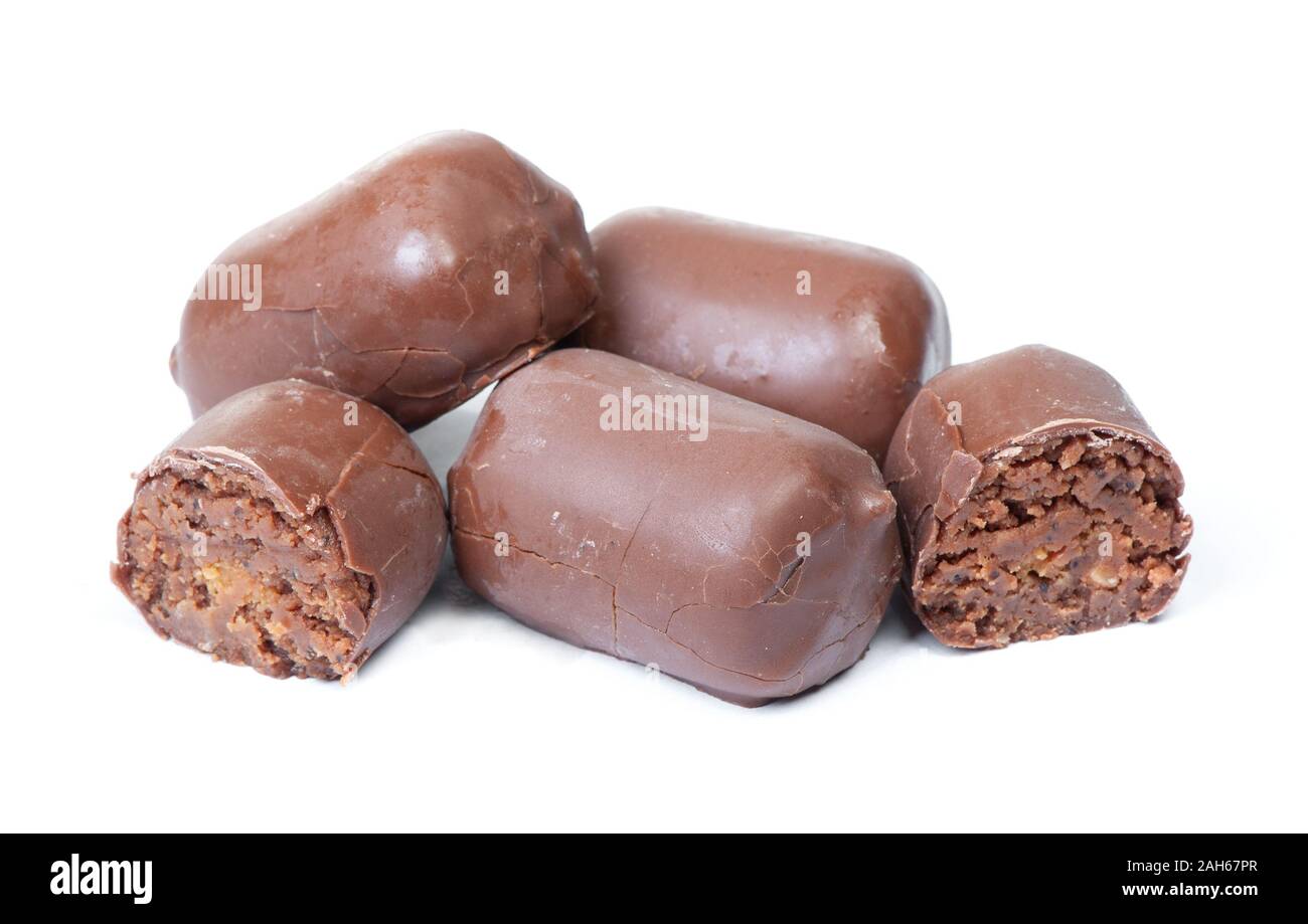 Group of chocolate glazed pastry isolated on white background Stock ...