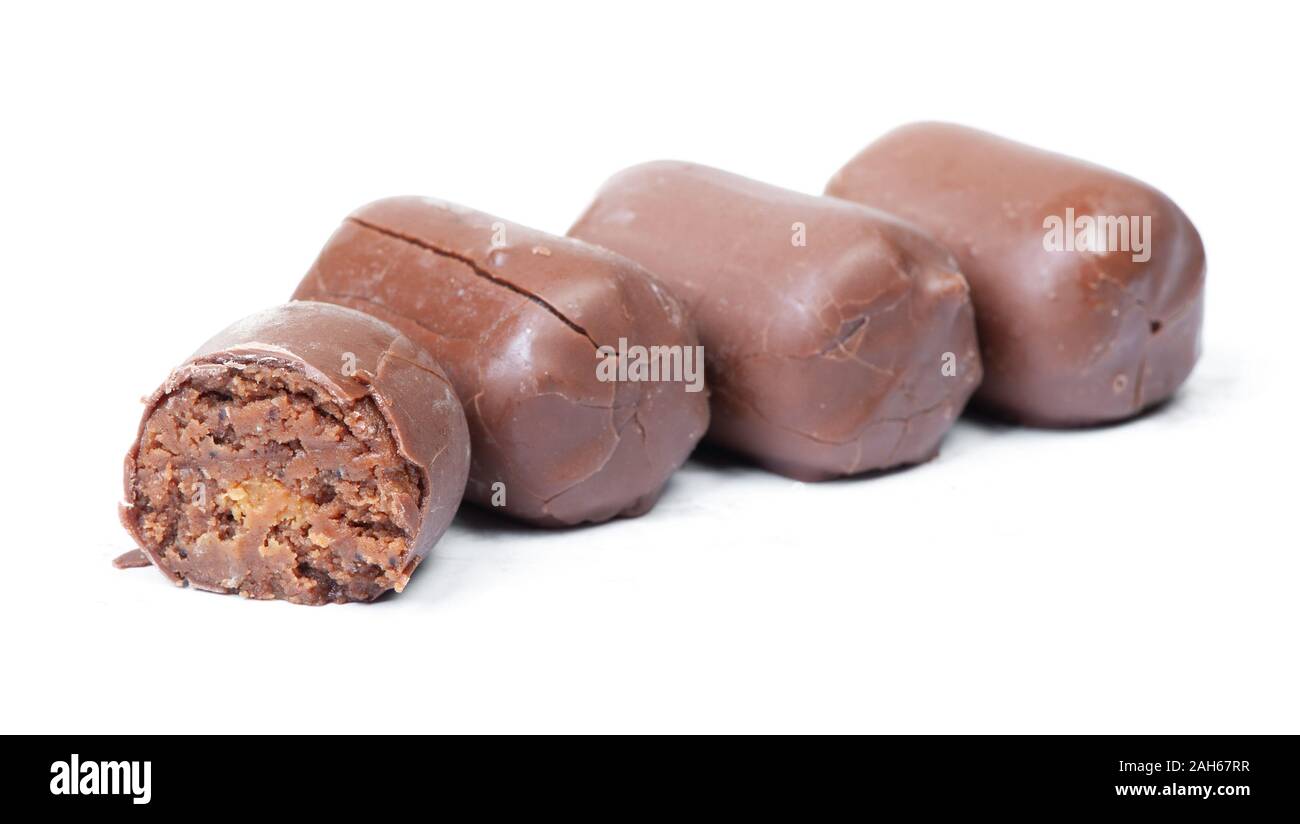 Group of chocolate glazed pastry isolated on white background Stock ...