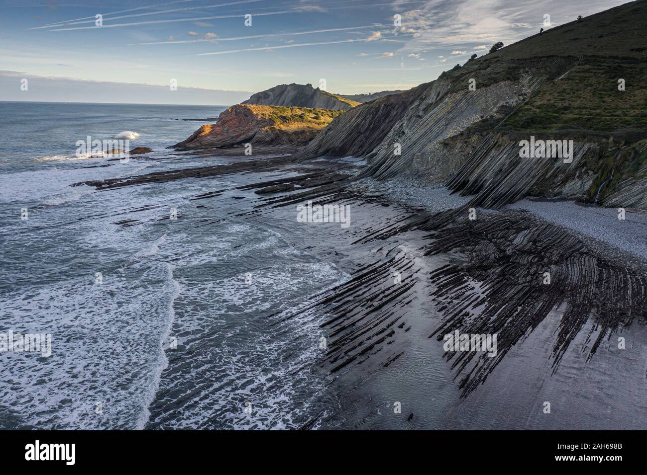 Zumaia seashore flysch aerial view, Basque Country Stock Photo - Alamy