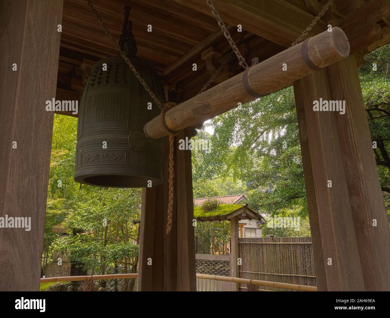 Japanese bronze bell in temple Stock Photo - Alamy