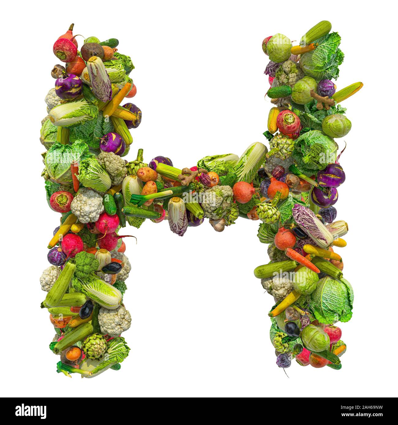 Letter H, vegetables font. 3D rendering isolated on white background ...