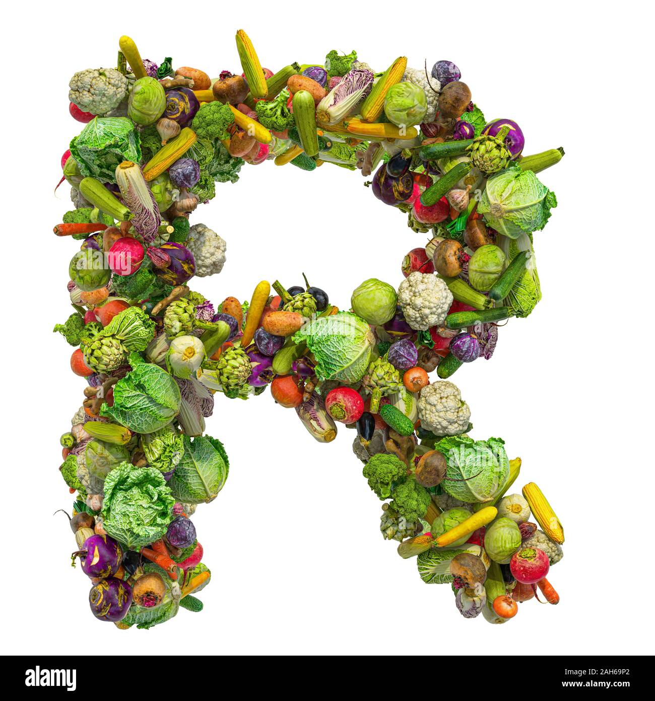 Letter R, vegetables font. 3D rendering isolated on white background ...