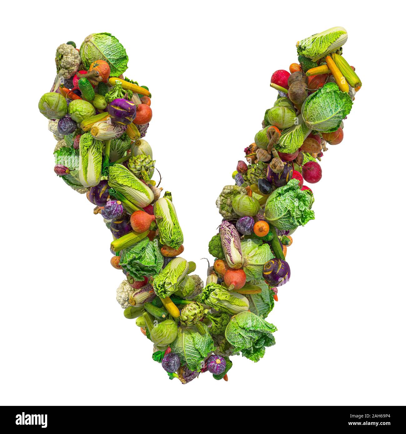 Letter V, vegetables font. 3D rendering isolated on white background ...