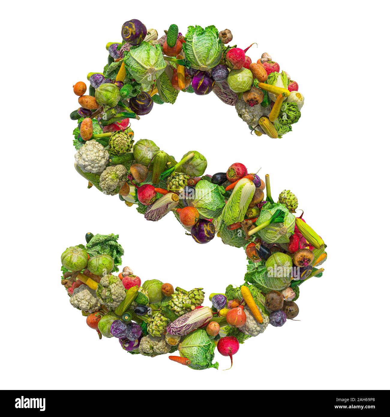 Letter S, vegetables font. 3D rendering isolated on white background ...