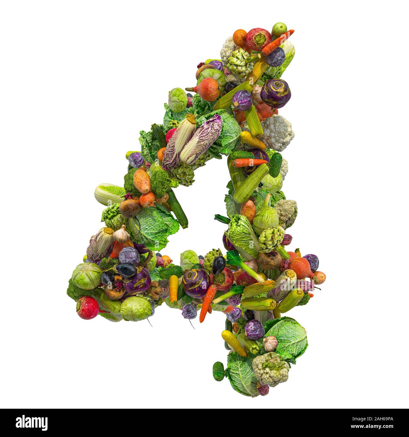 Number 4 from vegetables, 3D rendering isolated on white background ...