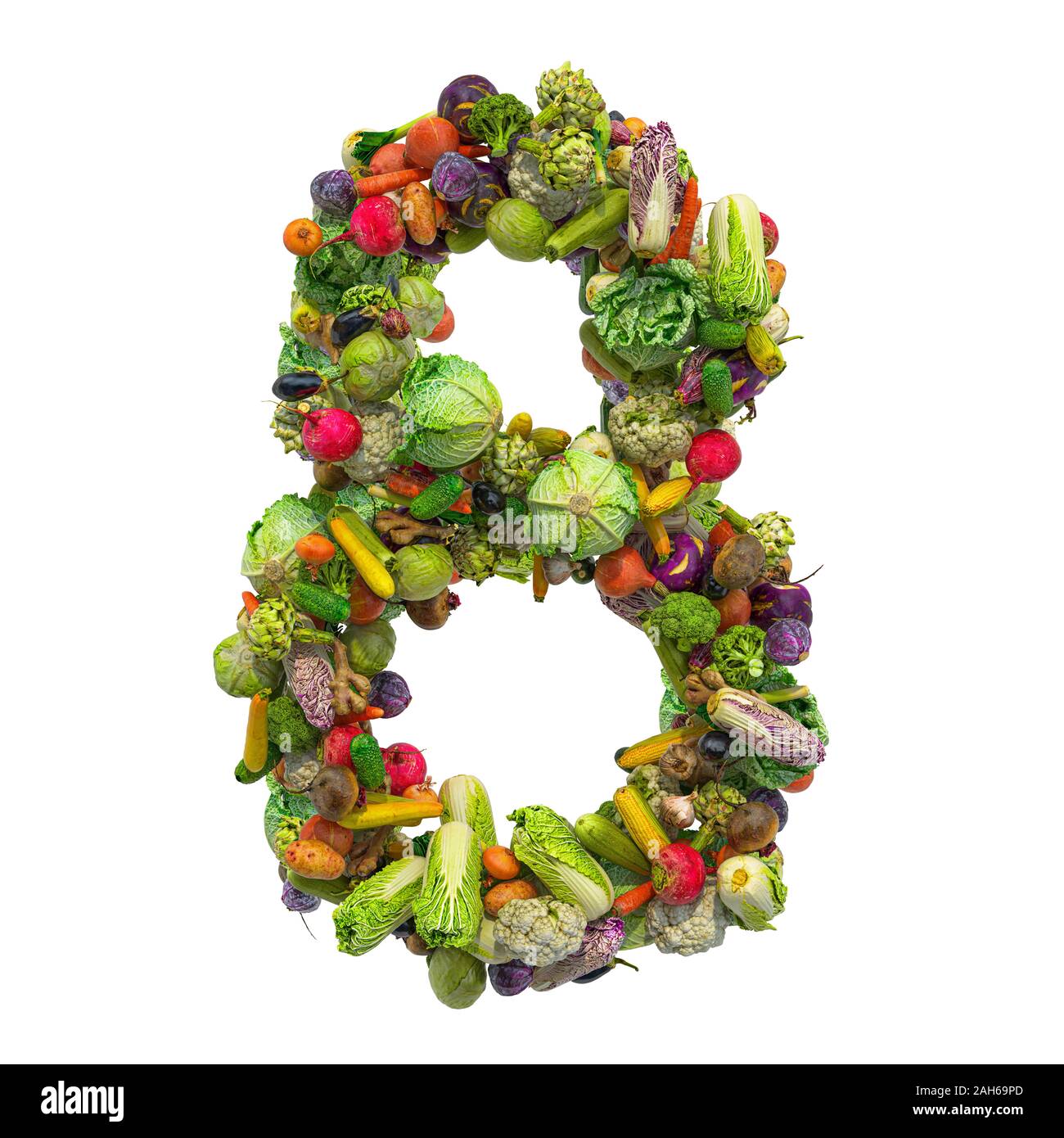 Number 8 from vegetables, 3D rendering isolated on white background ...
