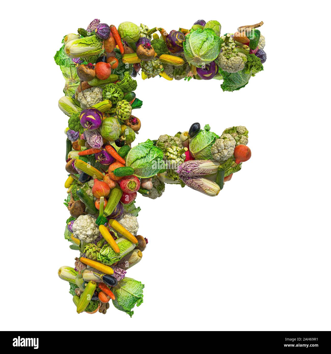 Letter F, vegetables font. 3D rendering isolated on white background ...