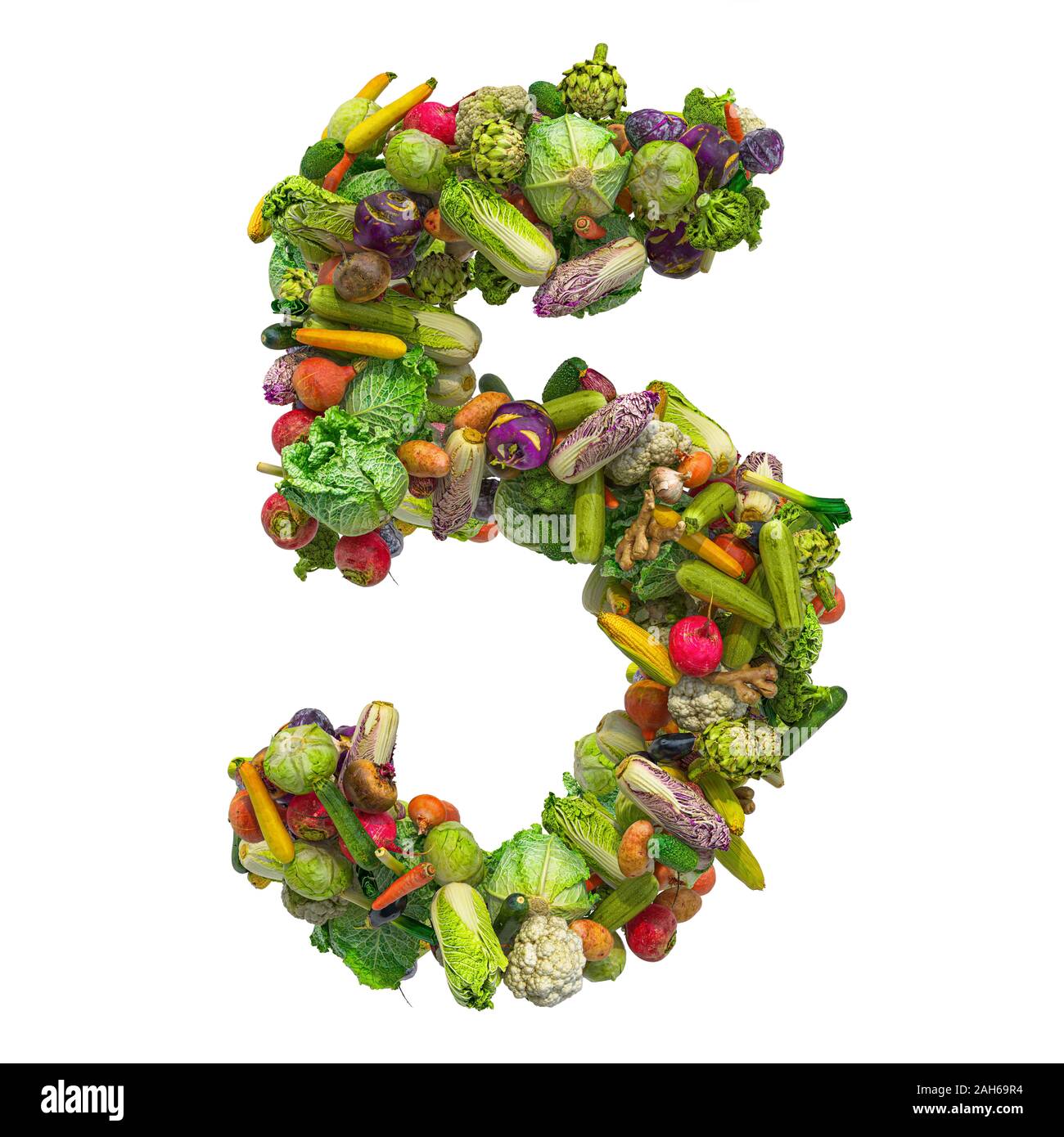 Number 5 from vegetables, 3D rendering isolated on white background ...