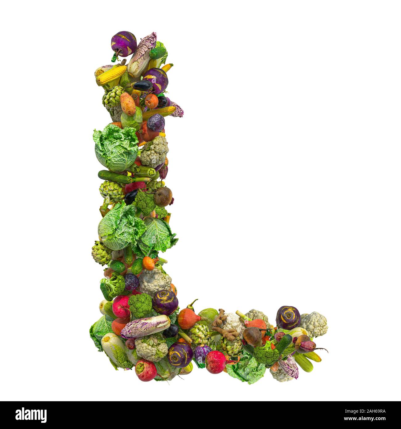 Letter L, vegetables font. 3D rendering isolated on white background ...