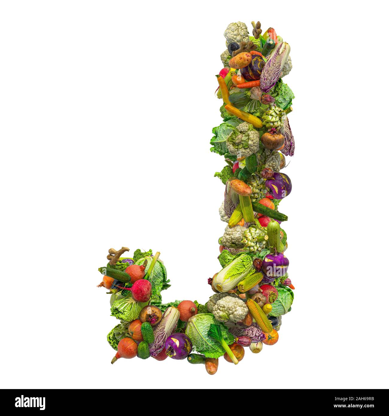Letter J, vegetables font. 3D rendering isolated on white background ...