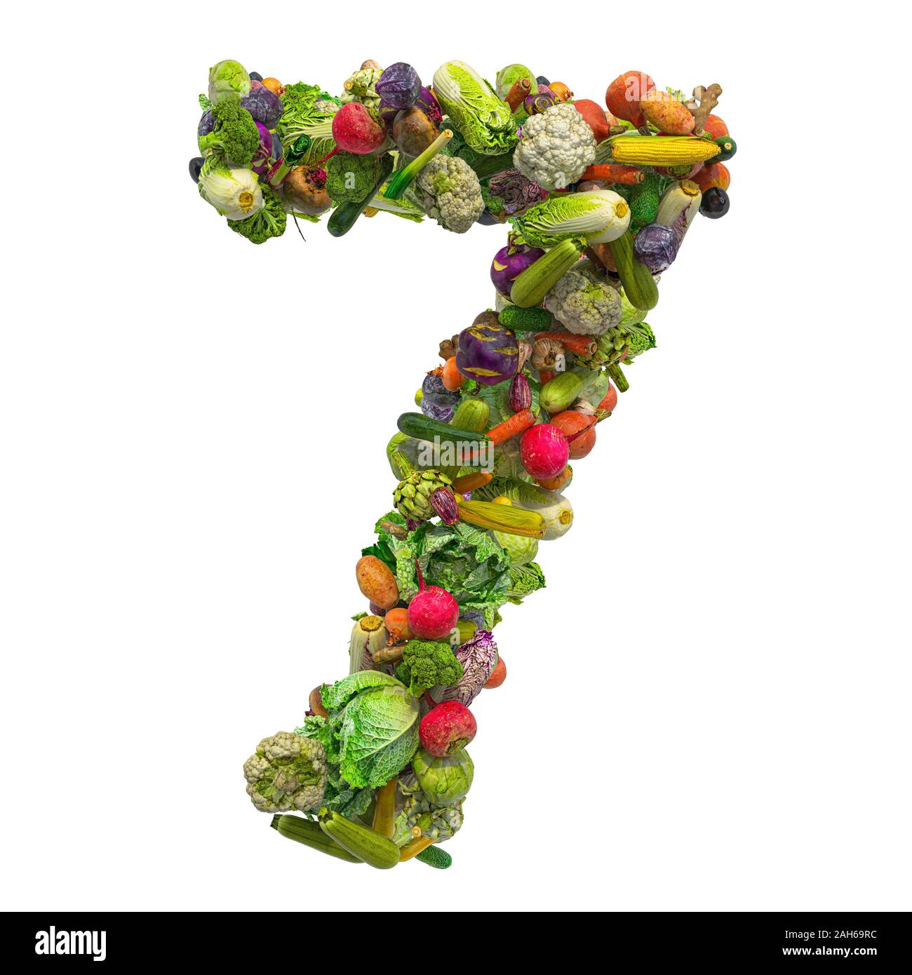 Number 7 from vegetables, 3D rendering isolated on white background ...