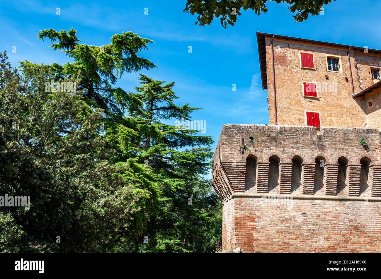 Dozza, Italy: detail of the castle walls. Emilia Romagna village famous ...