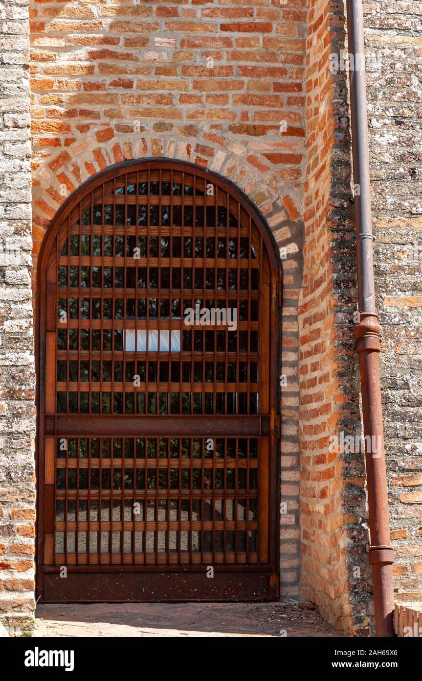 Dozza, Italy: detail of the castle walls. Emilia Romagna village famous ...