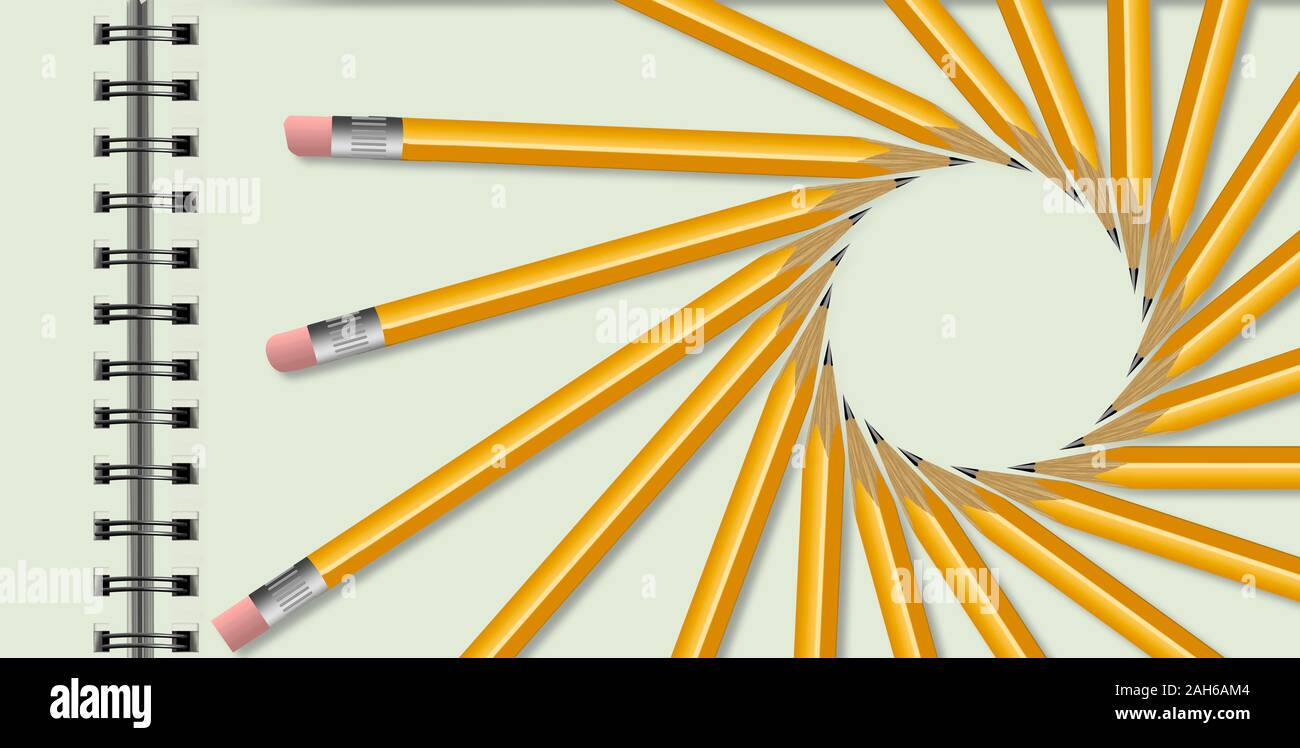 Pencils in many colors makes shapes of circles and hearts Stock Photo ...
