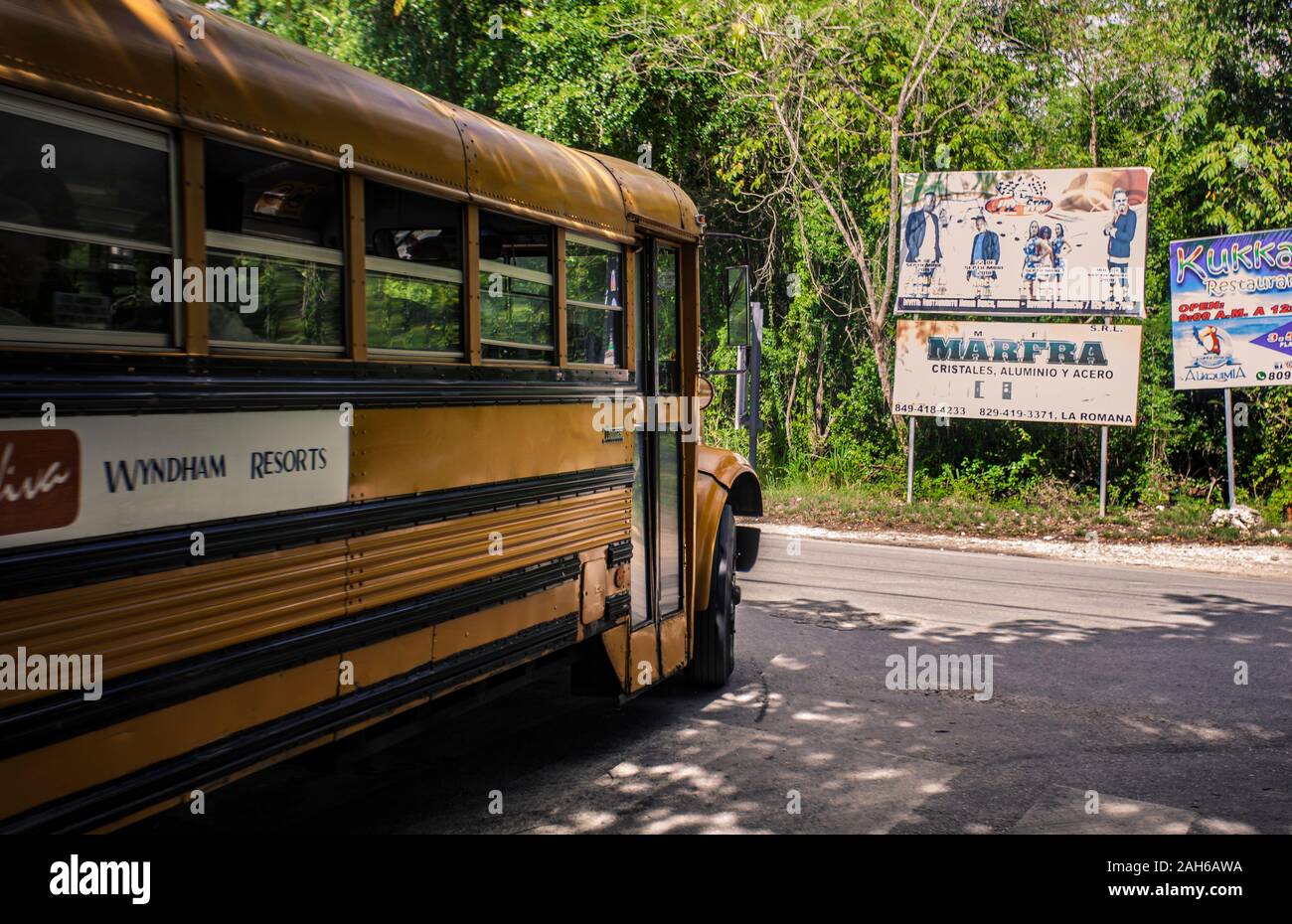 Dominican bus on street Stock Photo - Alamy