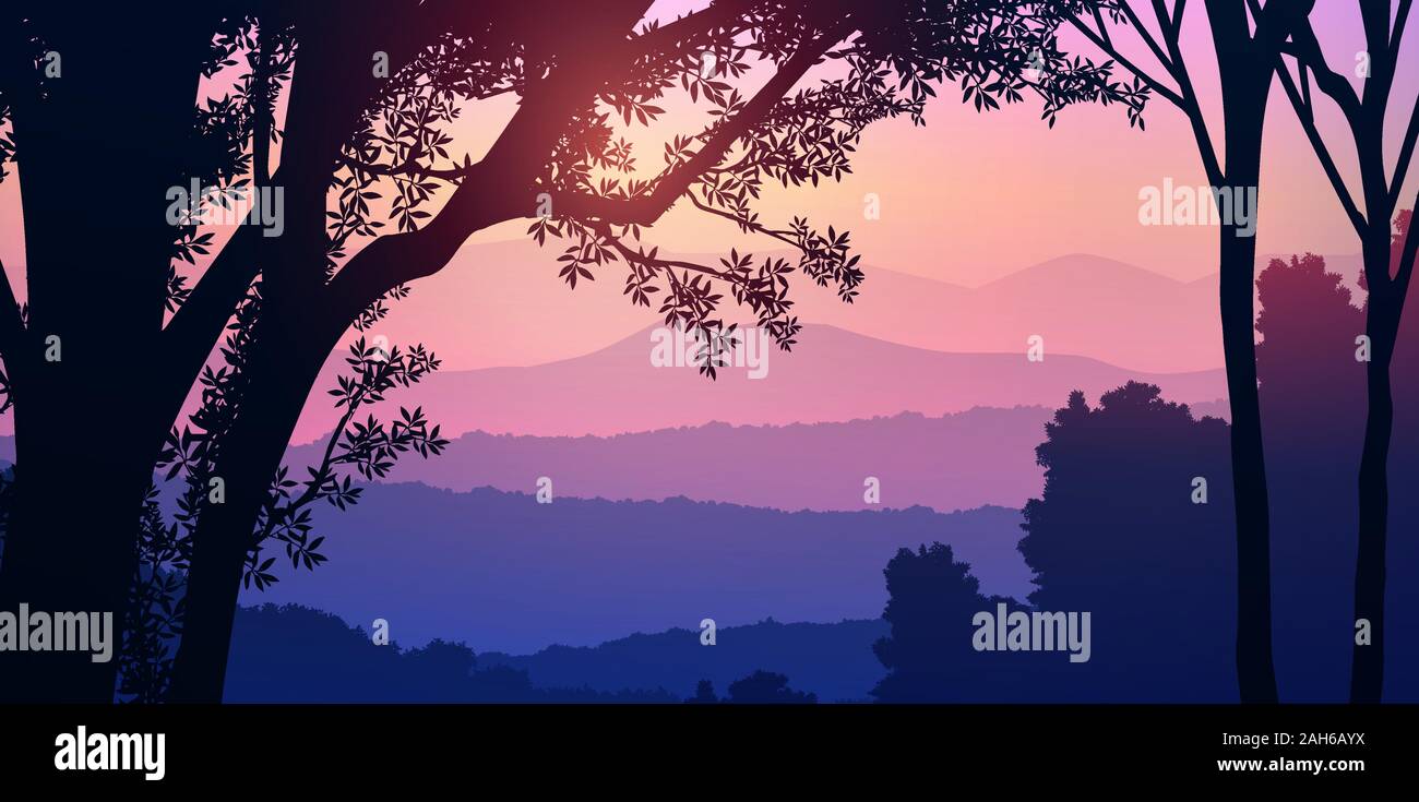 Natural forest trees mountains horizon hills silhouettes of trees and ...