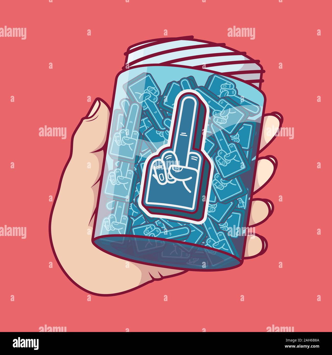 Jar of middle fingers foam hand vector illustration. Communication ...
