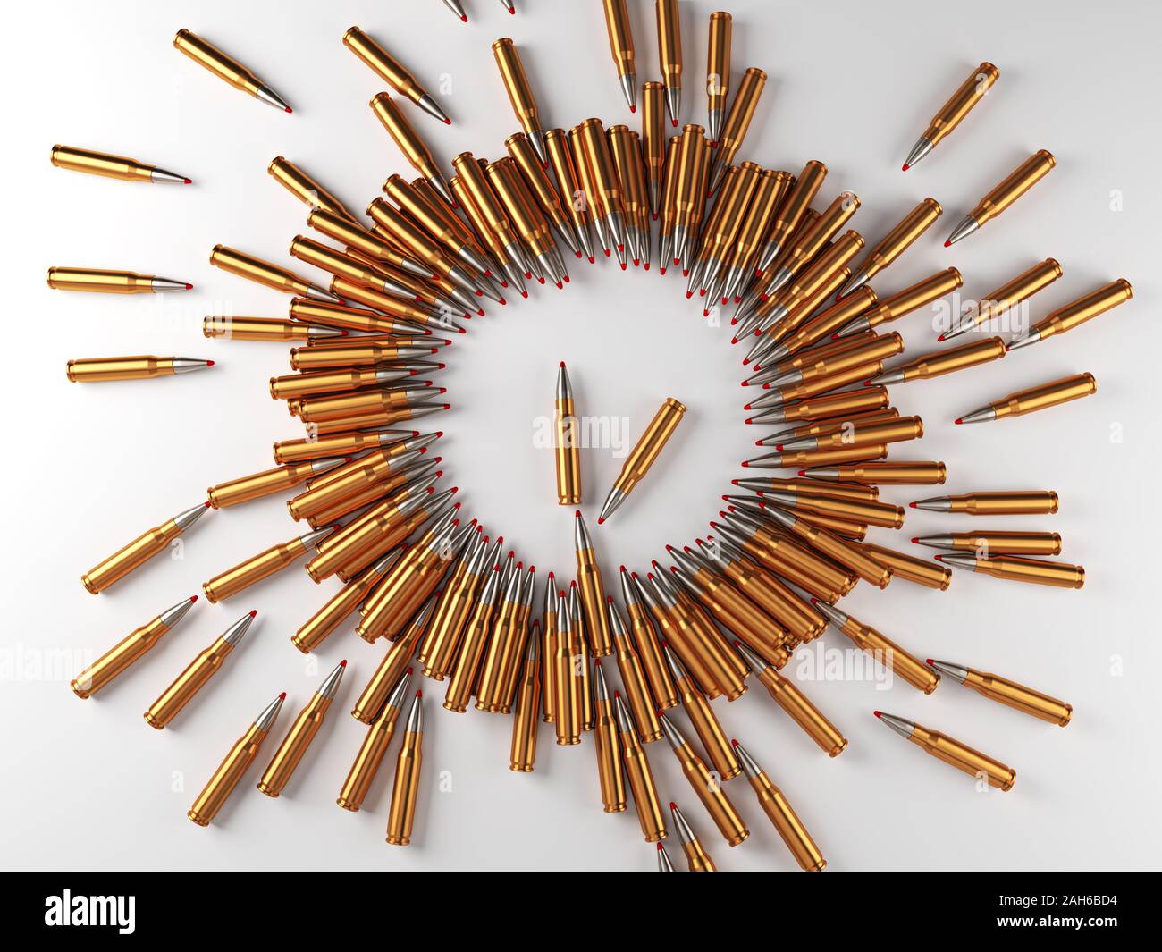 3d render illustration of shiny golden bullets cartridges laying on the ...
