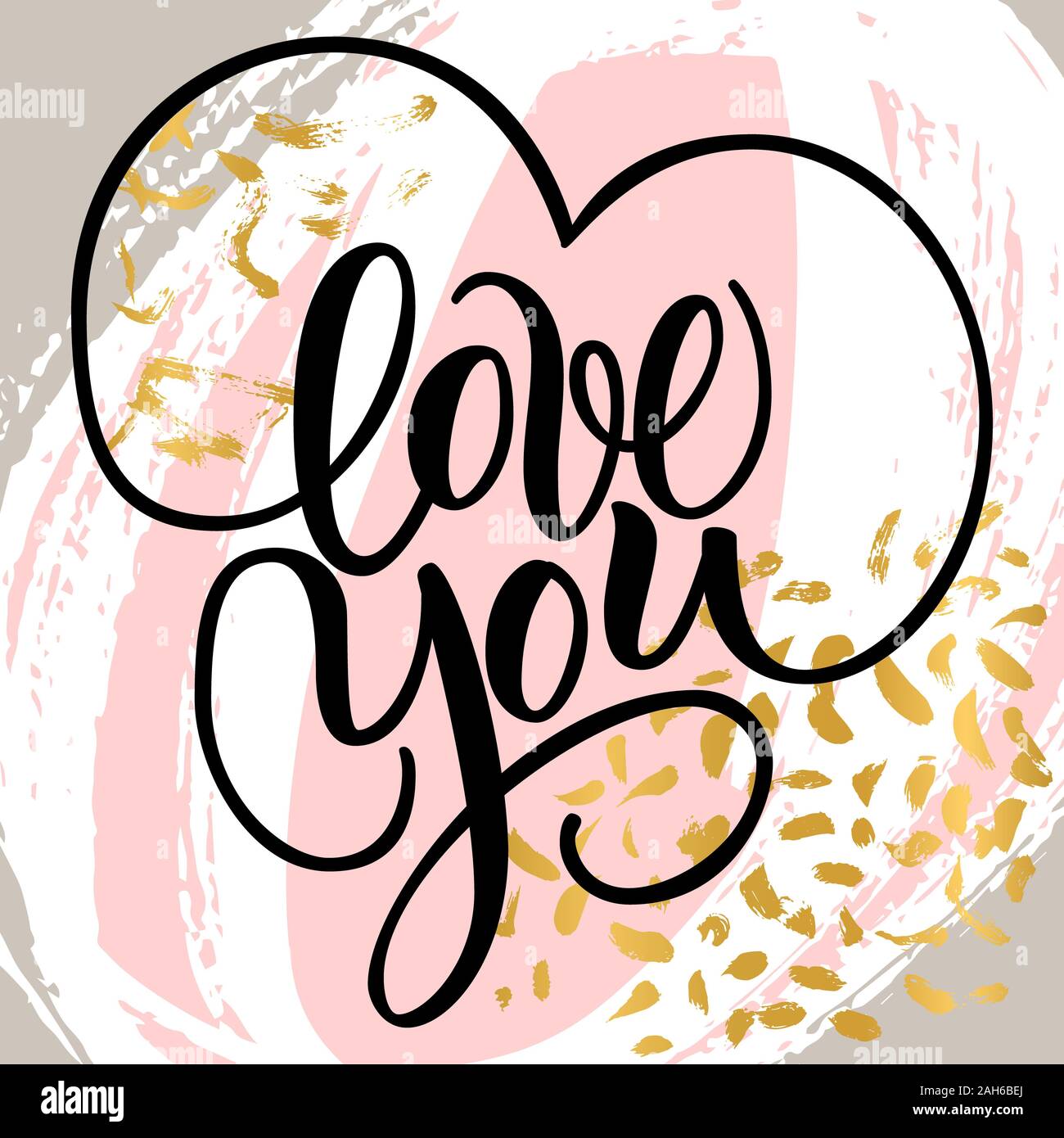 Love You, hand written brush lettering with hearts. Romantic ...