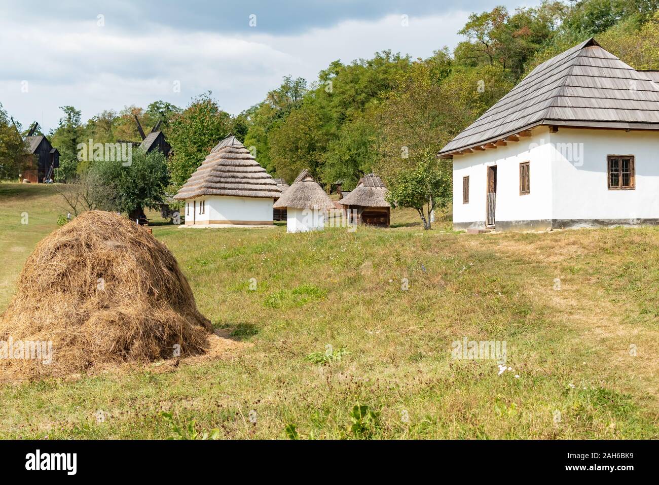 Old traditional architecture with typical wooden huts and mills in ...