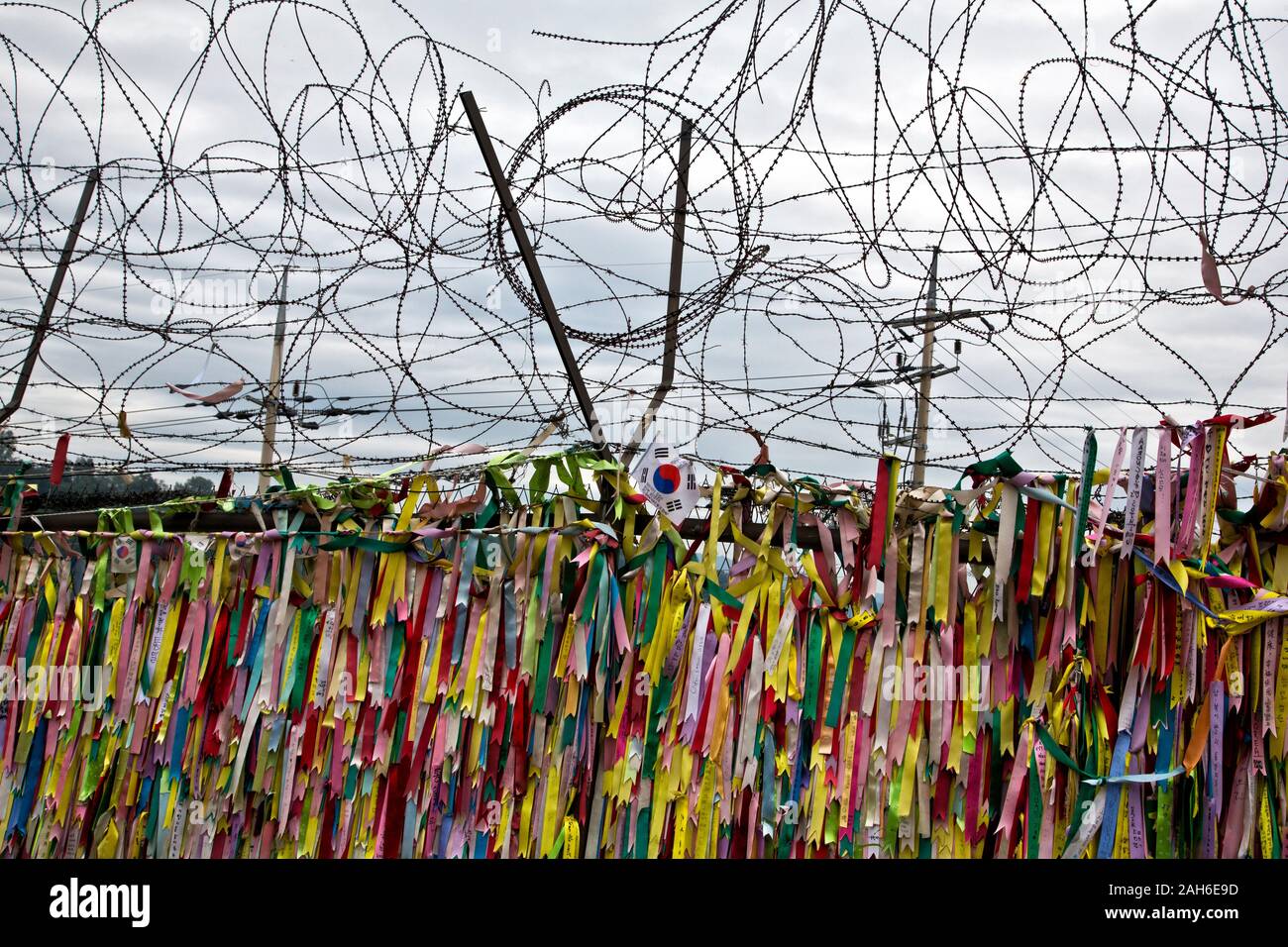 Buddhist Prayer Ribbons on the DMV fenceline,KOrean Stock Photo - Alamy