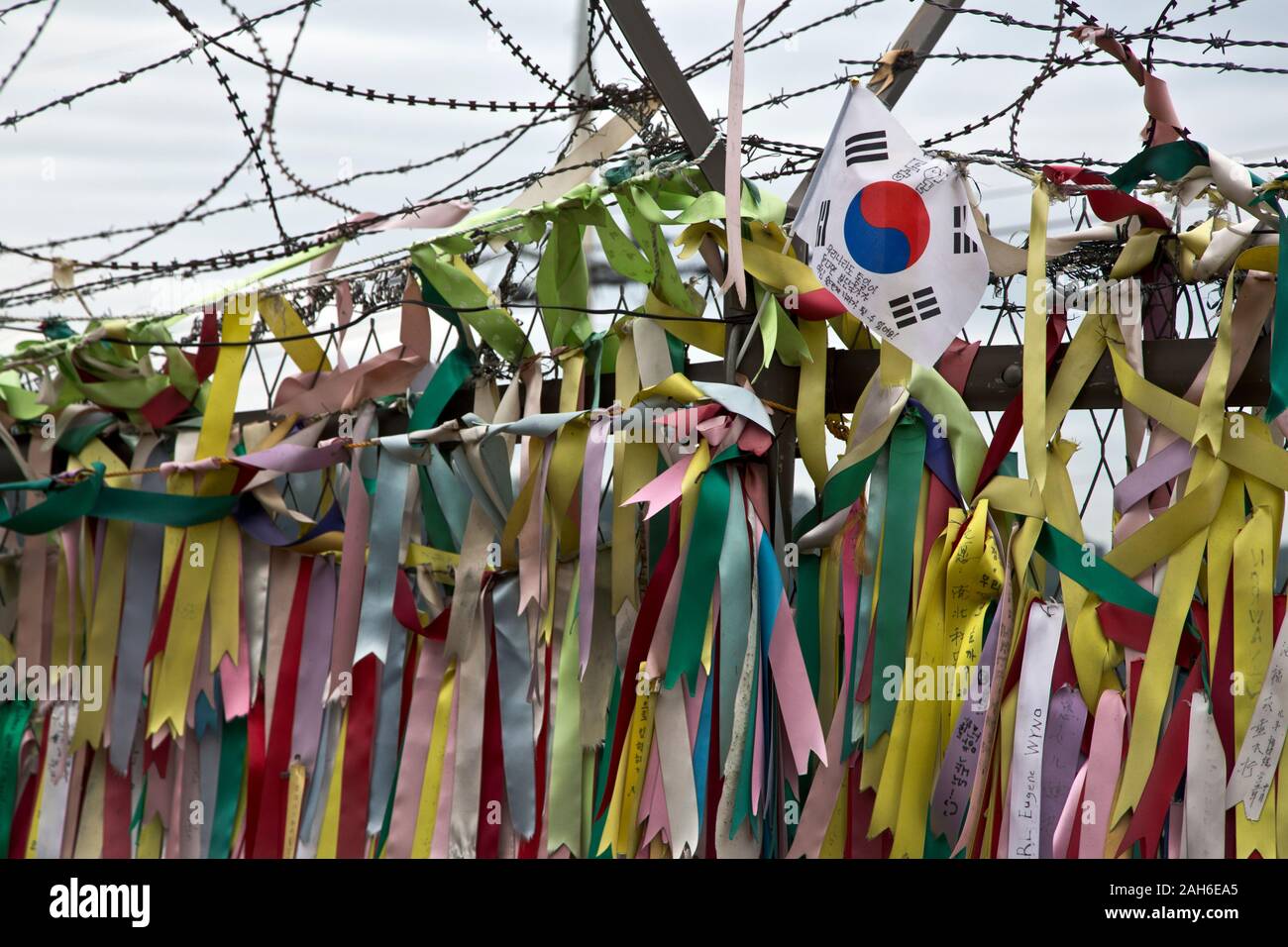 Buddhist Prayer Ribbons on the DMV fenceline,KOrean Stock Photo - Alamy
