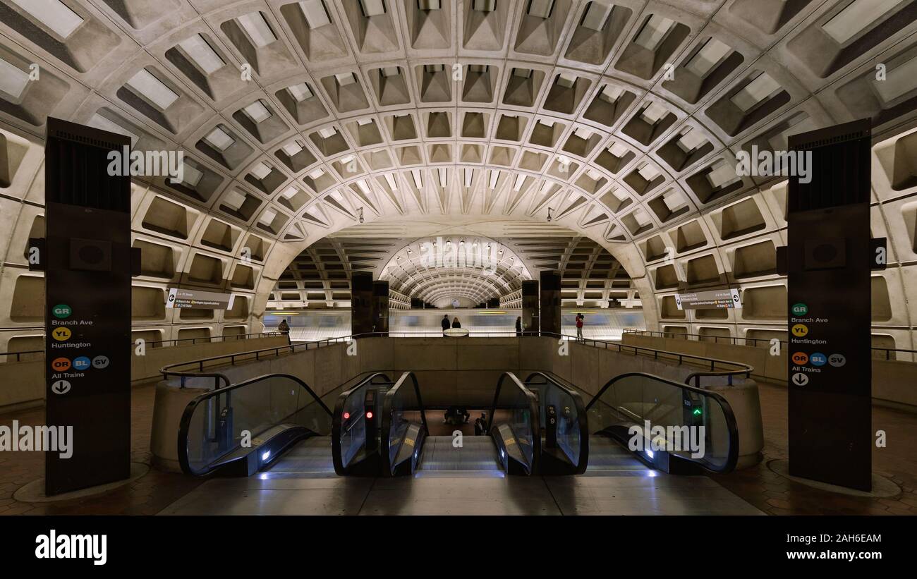 Beautiful vaulted ceiling of the metro subway station in Washington, DC ...