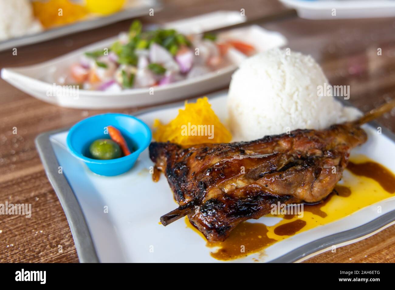 popular filipino food chicken barbeque with rice at Dumaguete ...