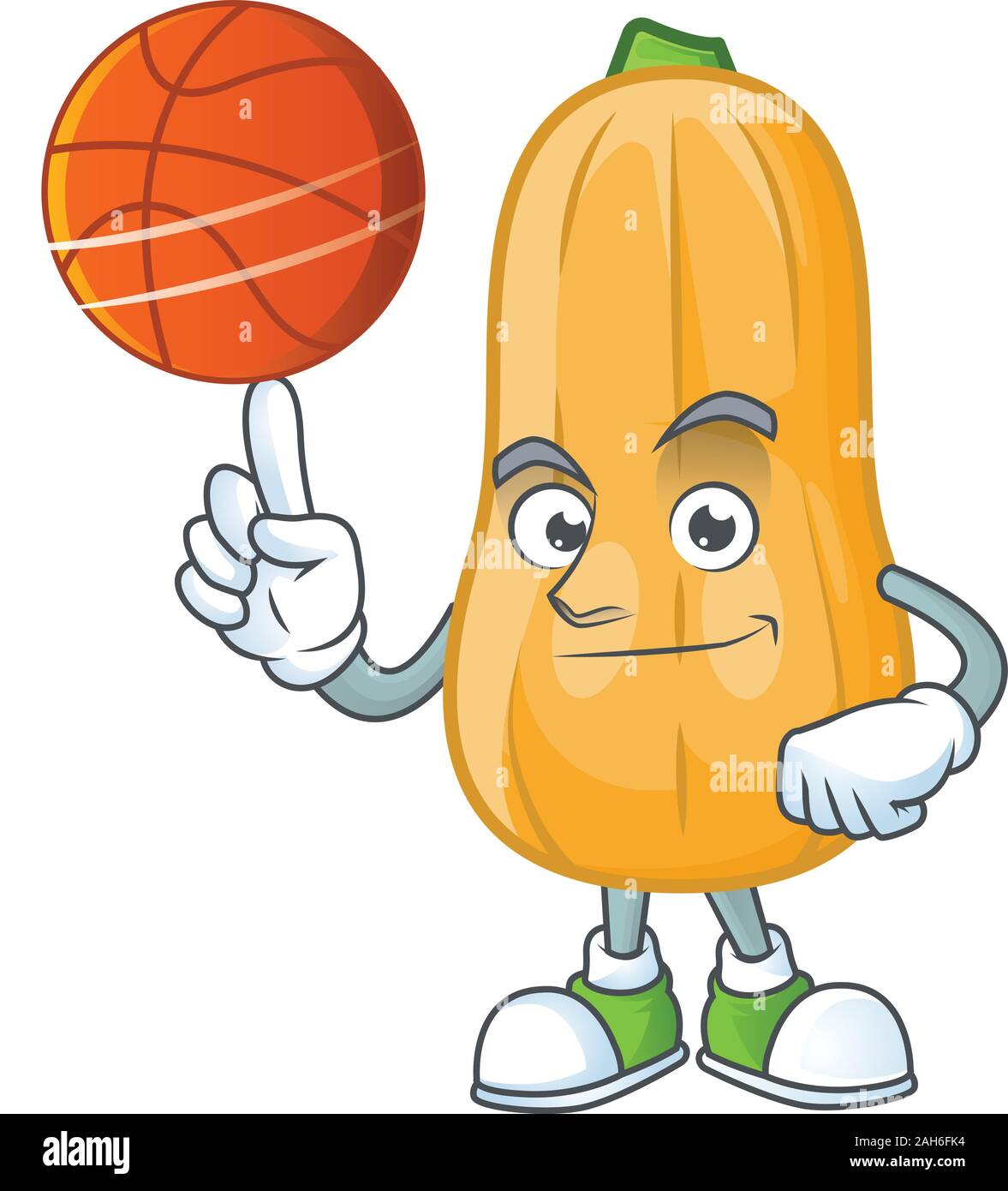 Happy face butternut squash cartoon character playing basketball Stock ...
