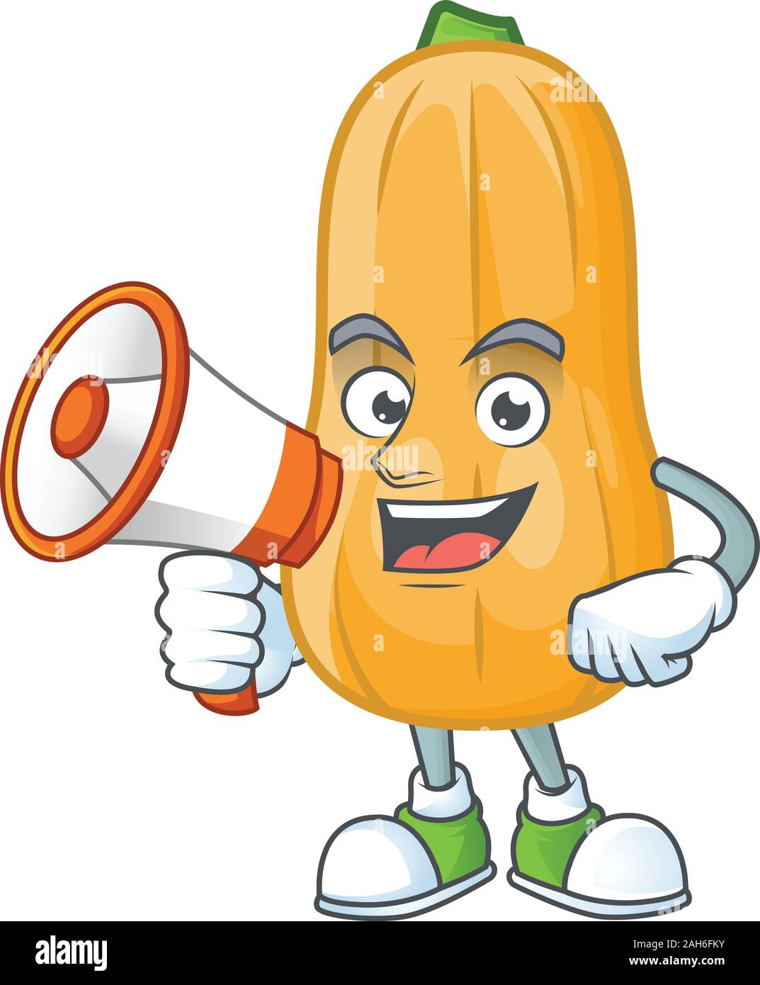 Smiling cartoon character of butternut squash with megaphone Stock ...